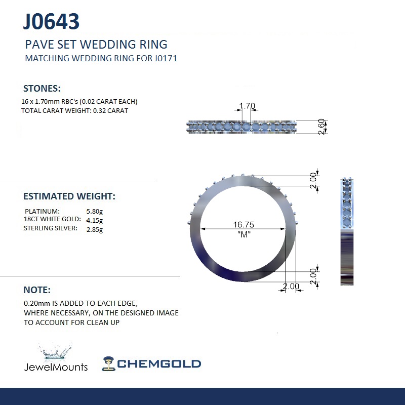 Pave Set Wedding Ring Matching Wedding Ring For J0171 Chemgold